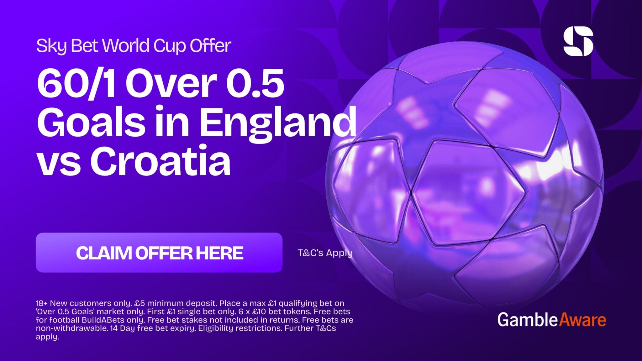 Sky Bet England vs Croatia Offer: 60/1 Over 0.5 Goals